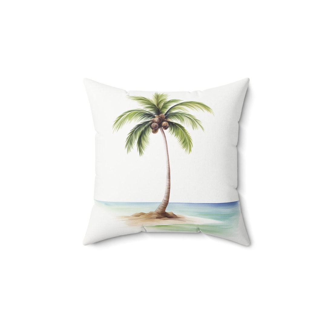 Decorative Palm Tree Pillow and Cover, Coastal Tropical Decor, 14x14in ...