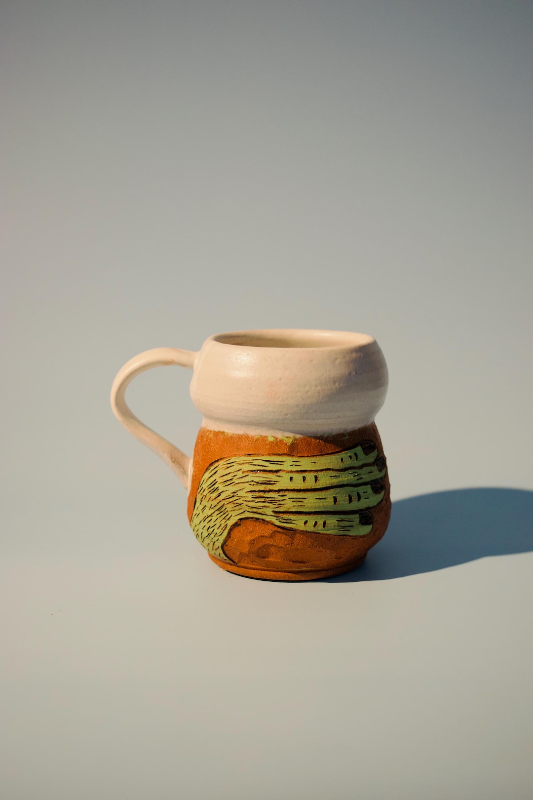 Hand Carved Red Clay Mug With Applied Underglazes – Functional ...