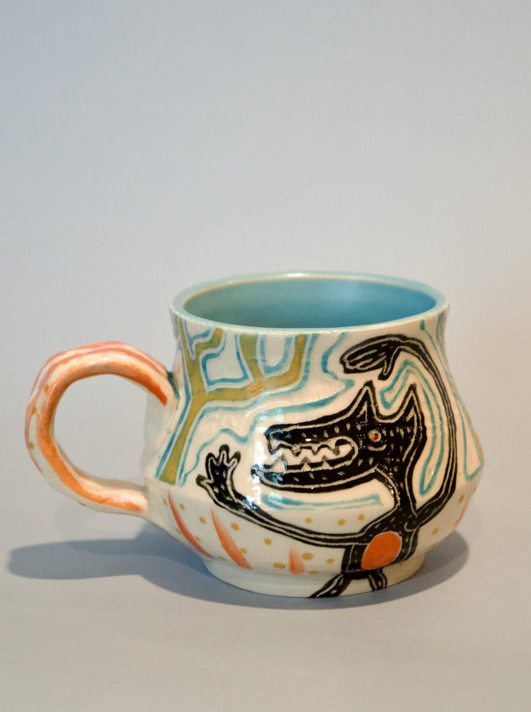 Porcelain Sgraffito Wolf Mug - Etsy