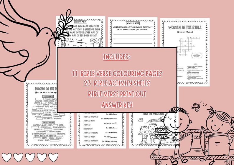 Kids Bible Activity Bundle, Christian Coloring Pages, Bible Activity ...