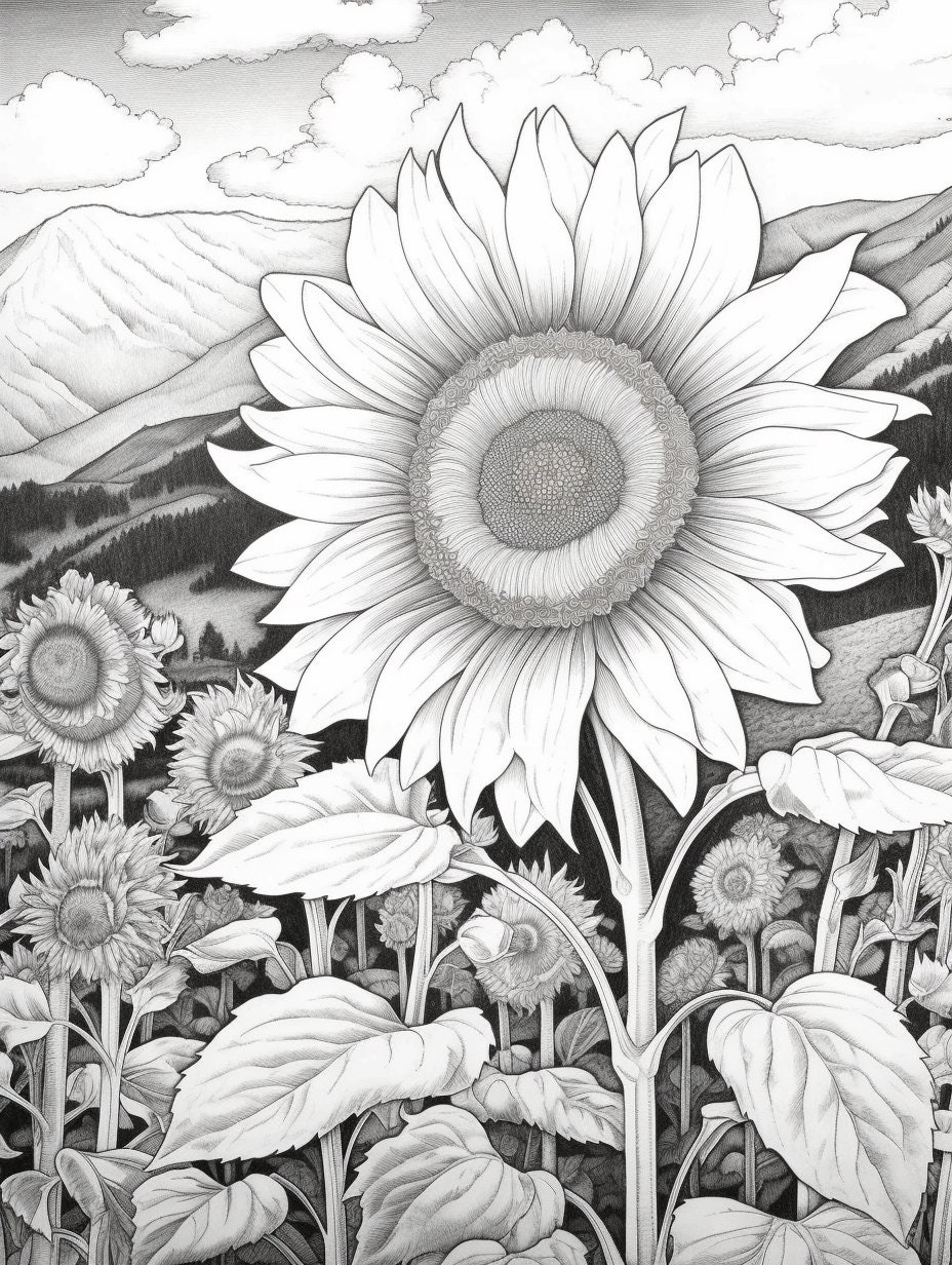 Indulge in a Summer of Fun: 25 Detailed Sunflower Field Coloring Pages ...