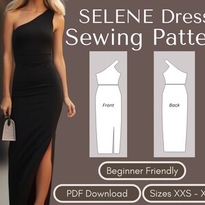 Selene One Shoulder Dress Sewing Pattern |PDF Sewing Pattern, Size ...