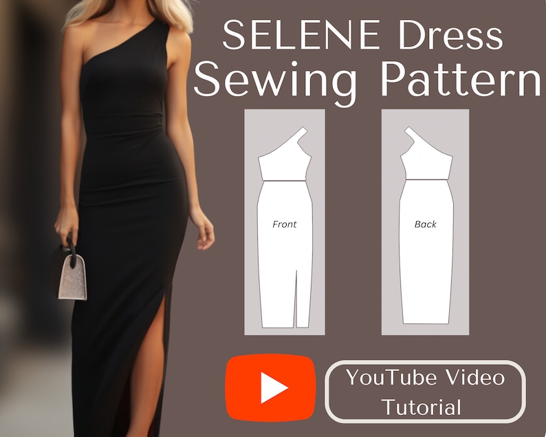 Selene One Shoulder Dress Sewing Pattern |PDF Sewing Pattern, Size ...