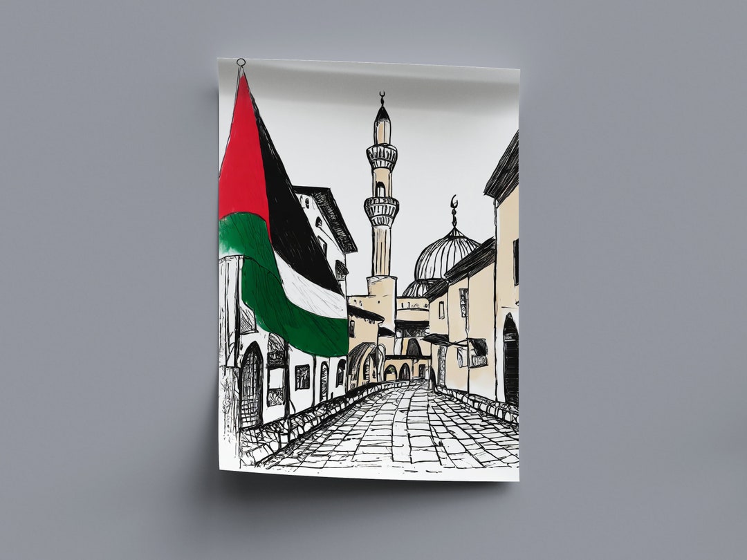 Palestine Drawing Print, Mosque Print, Sketch Wall Art, Sketch Print ...