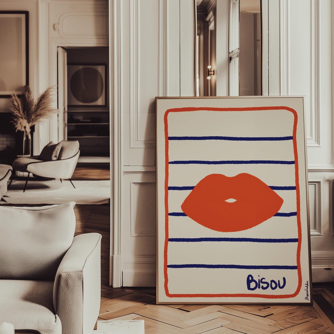 Bisou Print, French Kiss Wall Art, Minimalist Typography Poster ...
