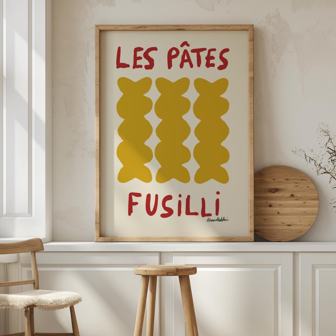 Fusilli Pasta Print, Italian Kitchen Art, Food Illustration, Pasta ...