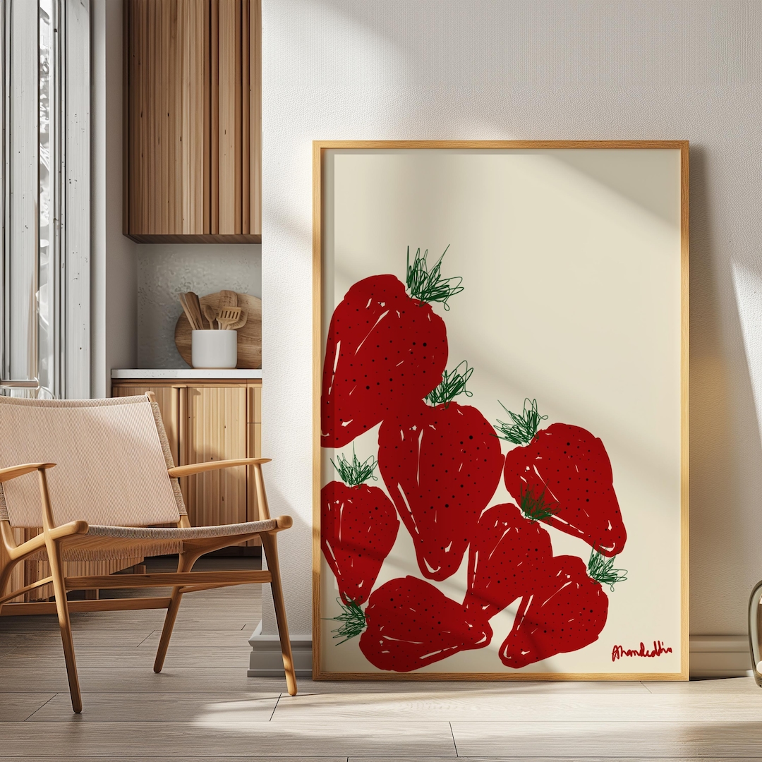Strawberries Art, Fruit Print, Kitchen Decor, Strawberry Poster ...