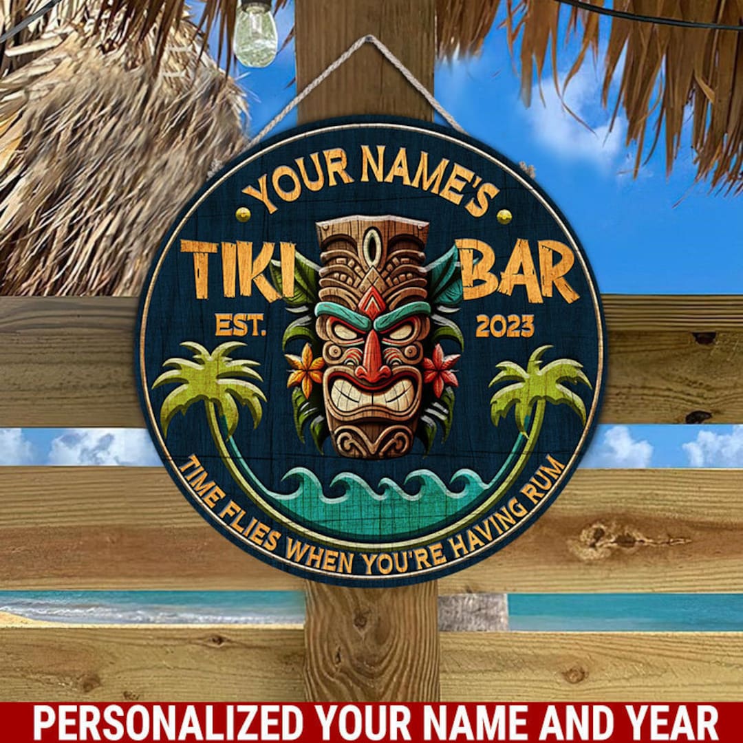 Personalized Tiki Bar Round Metal Sign With Your Name and - Etsy