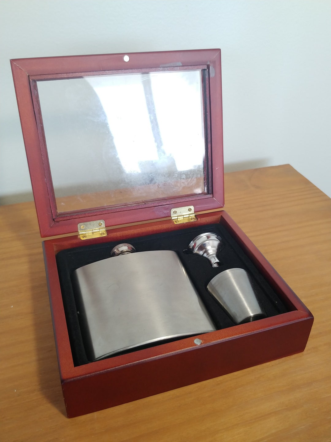 Stainless Steel Alcohol Liquor Hip Flask Kit With Wooden Box - Etsy