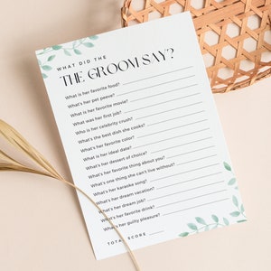 Quiz the Groom Bachelorette Party Game, What Did the Groom Say Game ...