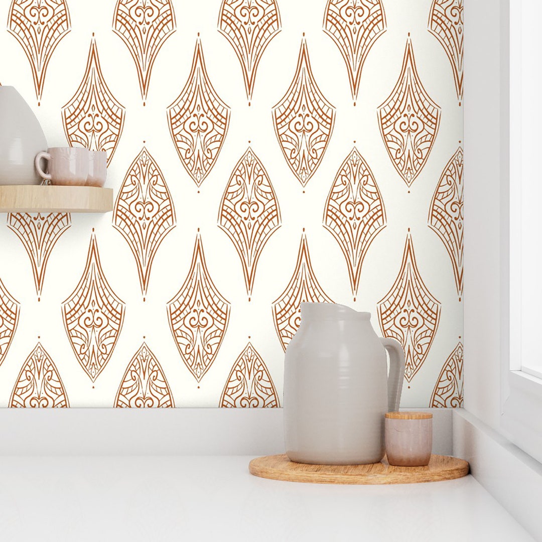 Dark Rust Stained Glass Neutral Wallpaper, Art-deco, DIY Wallpaper ...