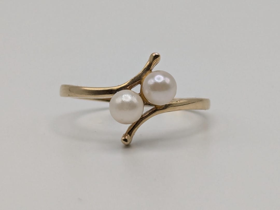 10k Yellow Gold Vintage Pearl Cluster Ring. Promise Ring. Double Pearl Ring. - Etsy