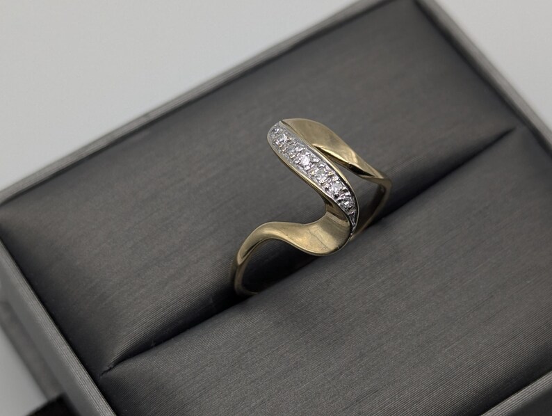 10K Yellow Gold Wave Diamond Ring Promise Love Cocktail Ring Fancy ...