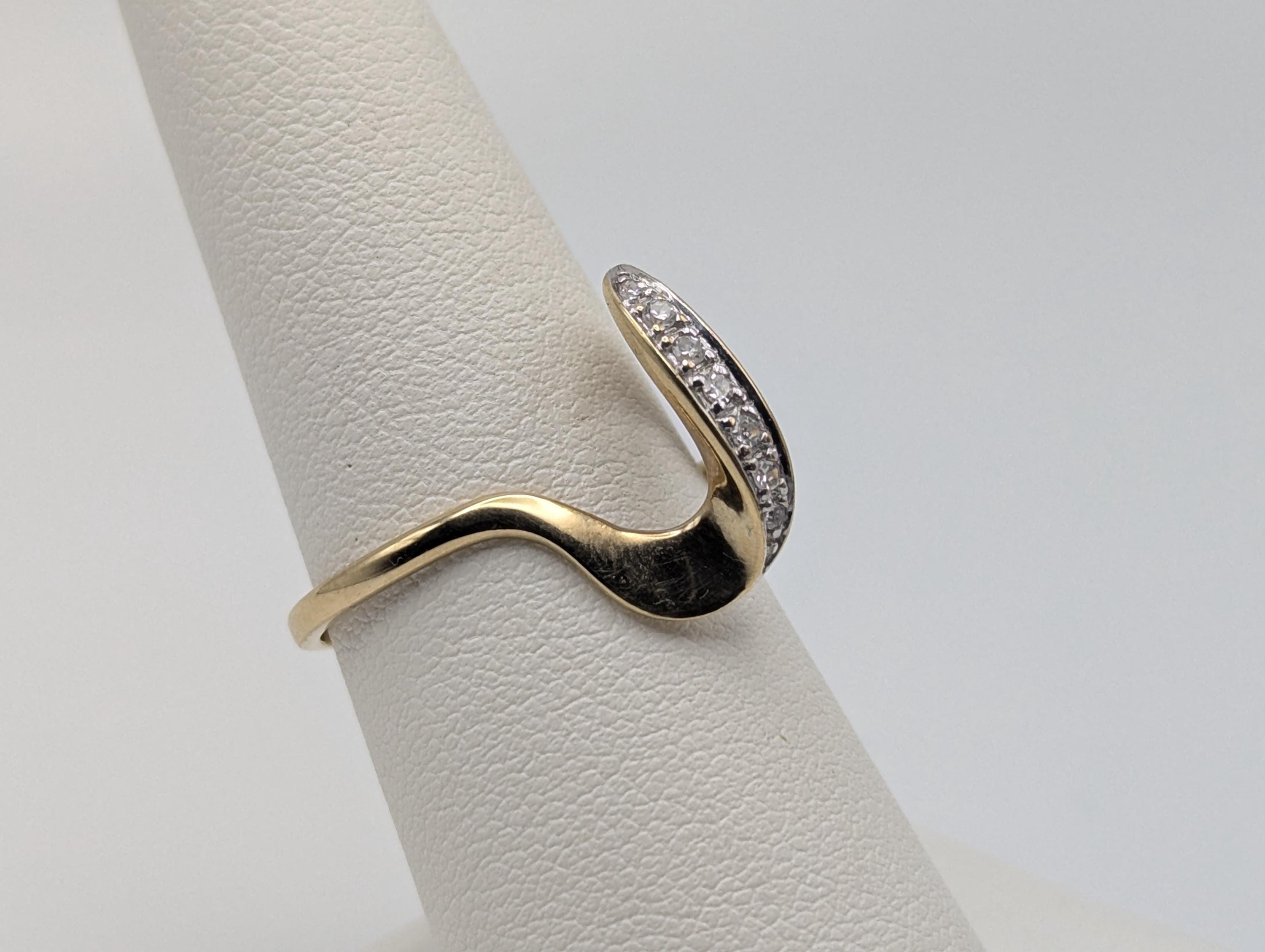 10K Yellow Gold Wave Diamond Ring Promise Love Cocktail Ring Fancy ...