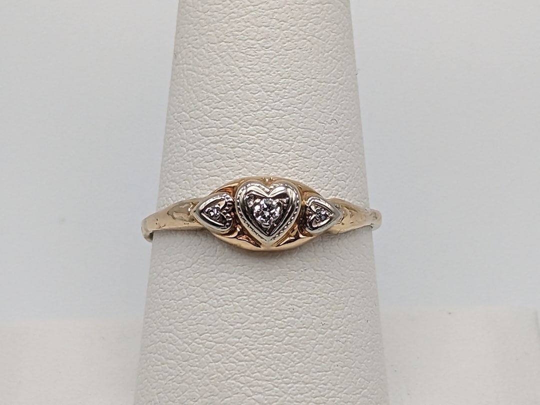 14k Two Tone Gold Diamond Hearts Ring Three Hearts Promise Ring Heart ...