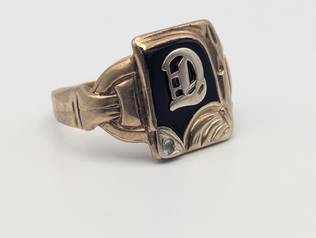 Victorian Gold Initial D 7.0gr Diamond 10k Black Onyx Mens Signet Ring ...