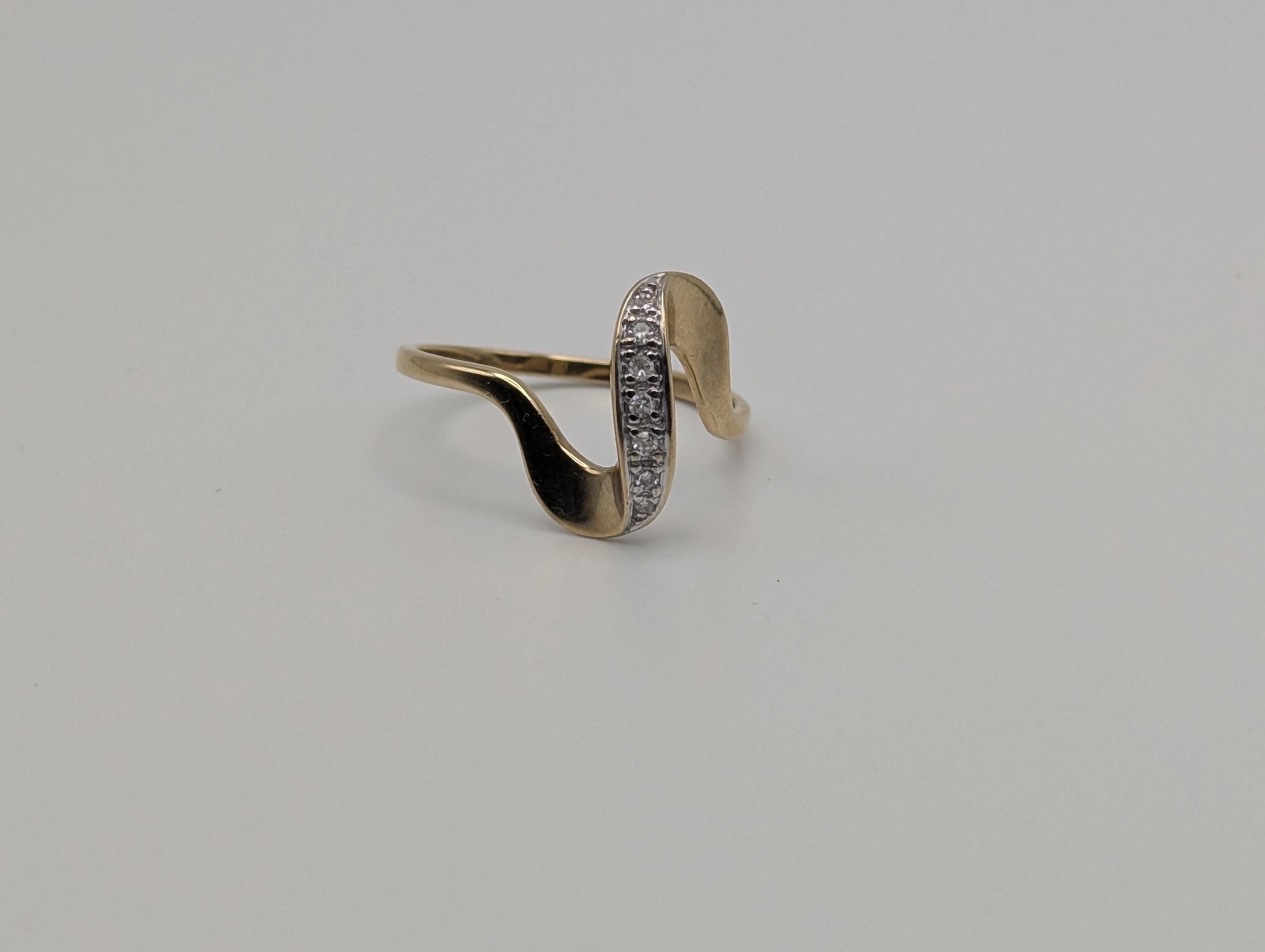 10K Yellow Gold Wave Diamond Ring Promise Love Cocktail Ring Fancy ...