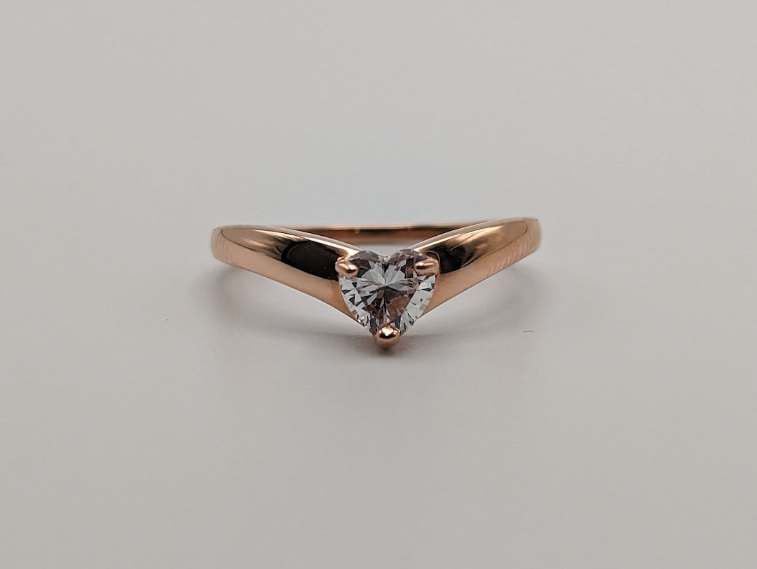 14k Rose Gold Heart Ring. 14k Rose Gold Promise Ring. 14k Rose Gold ...