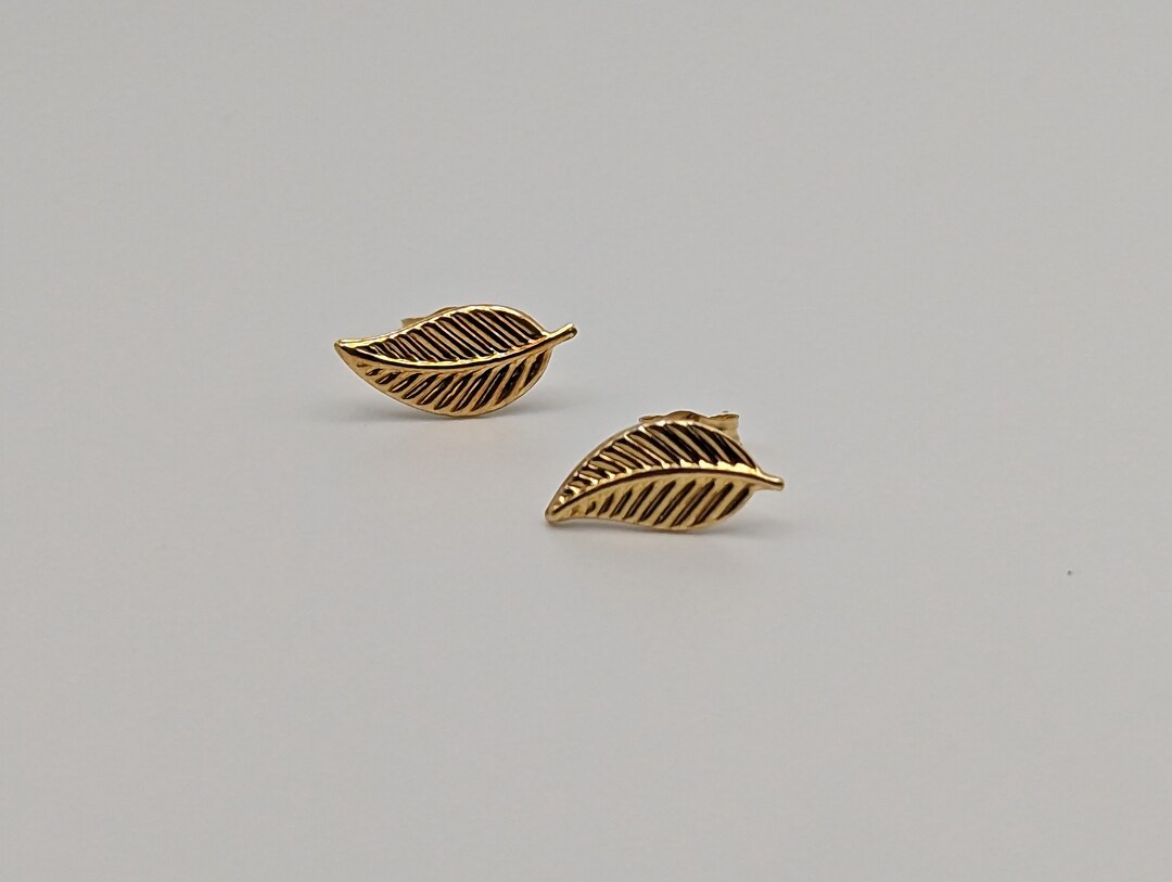 Dainty Feather Solid Gold 18K Yellow Gold Feather Leaf Stud Earrings - Etsy