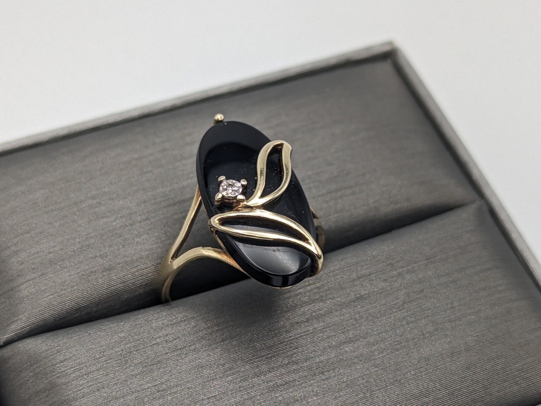 10k PSCO Black Onyx Diamond Ring. Midnight Oval Cut Onyx Diamond Ring ...
