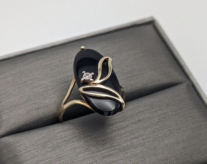 10k PSCO Black Onyx Diamond Ring. Midnight Oval Cut Onyx Diamond Ring ...
