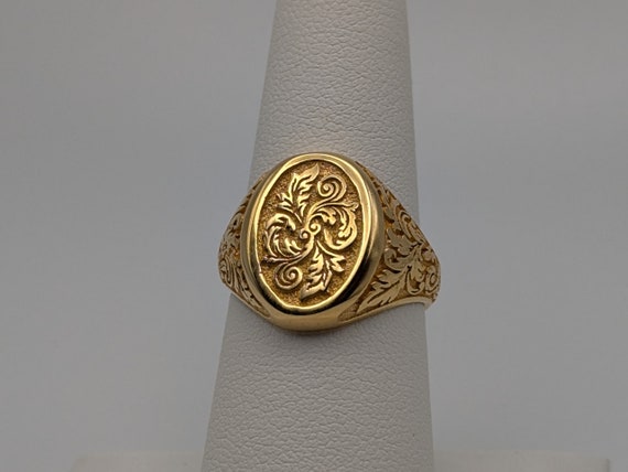 14k Solid ITALY Gold Signet Ring Yellow Gold Statemen… - Gem