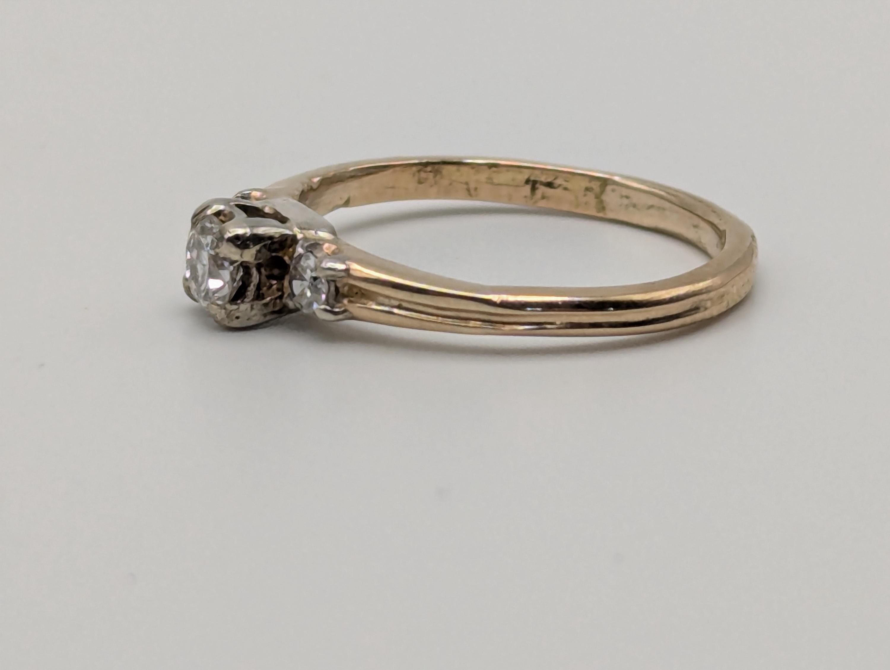 14k Yellow Gold Triple Diamond Engagement Ring Vintage Diamond Ring ...