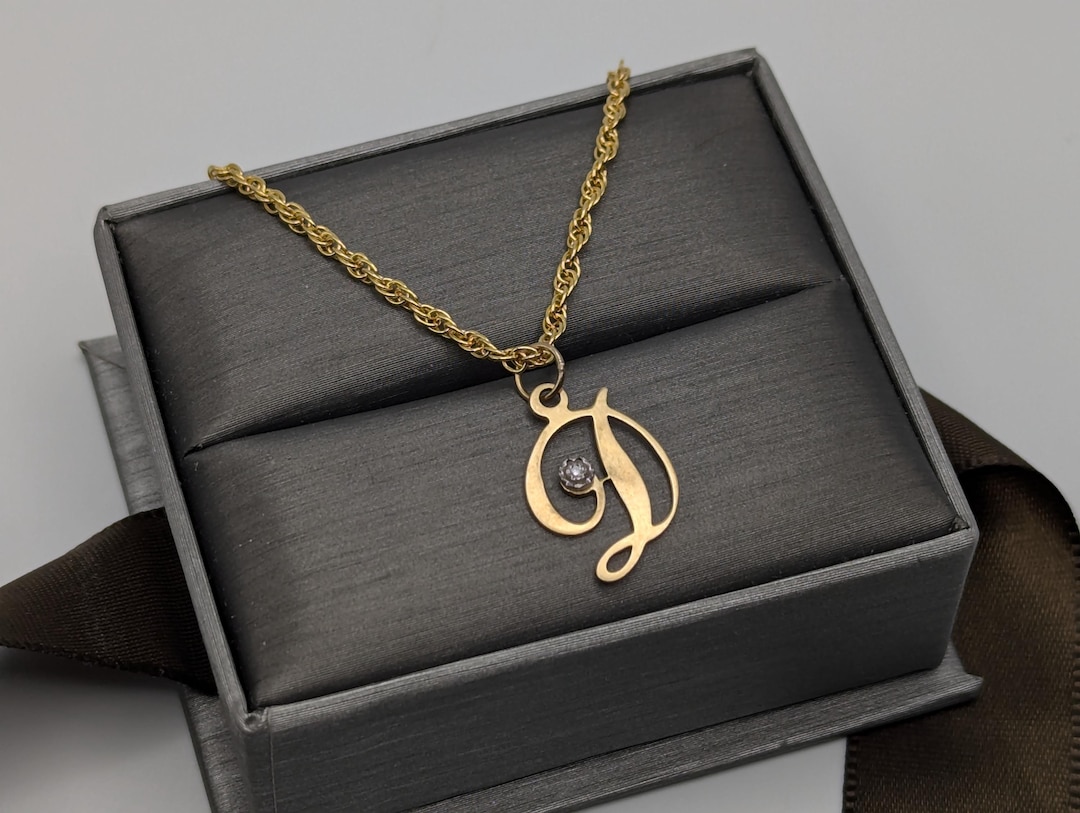 14K Yellow Gold Diamond Letter D Pendant Necklace + Complimentary 14k ...