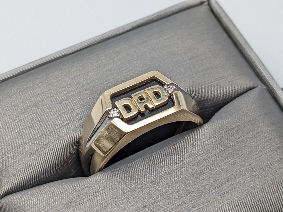 10k DAD Onyx Diamond Mens Yellow Gold Father Statement Wedding Ring ...