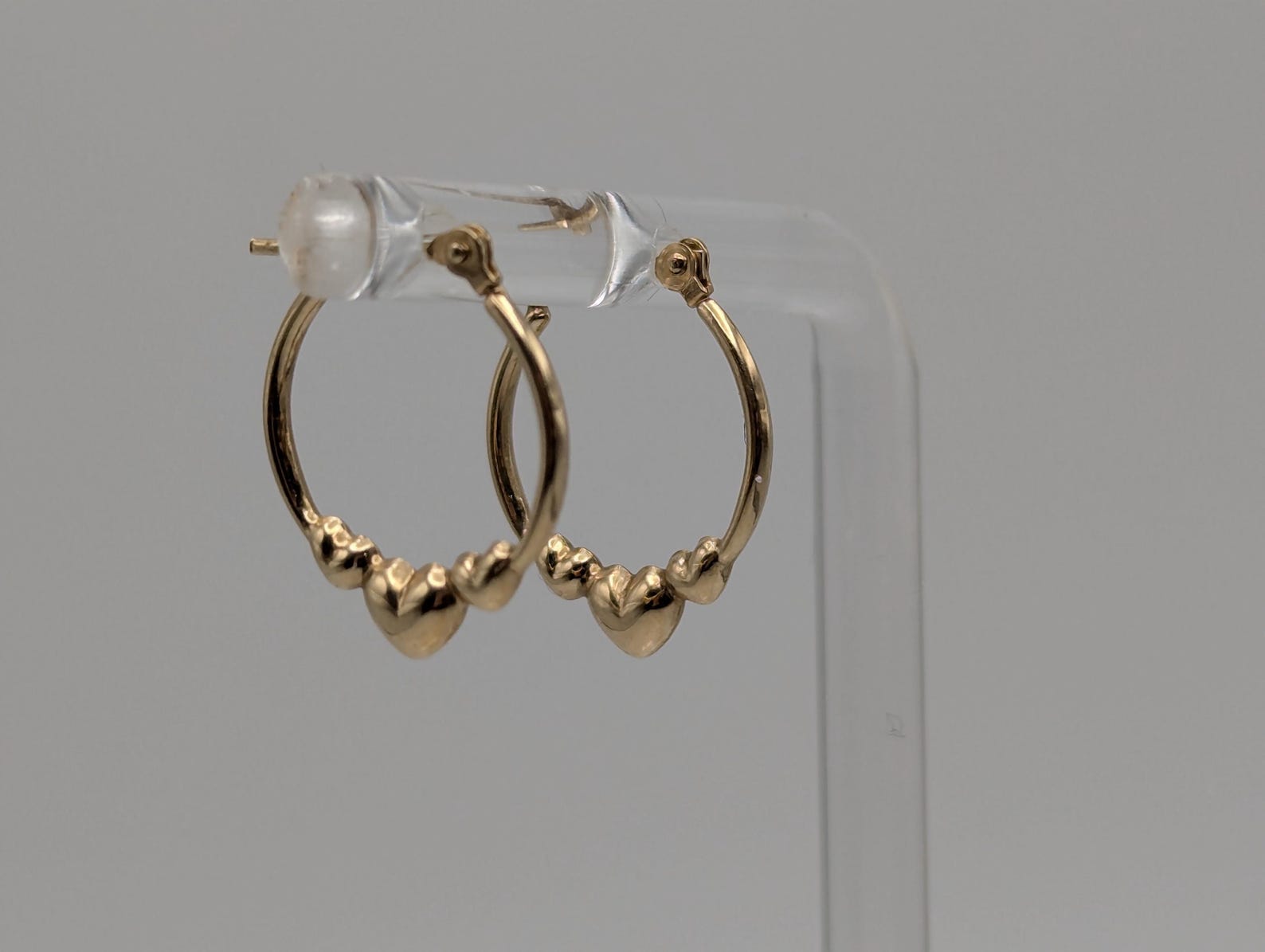 10k Yellow Gold Small Heart Hoop Hammered Round Earrings Dainty Gold ...