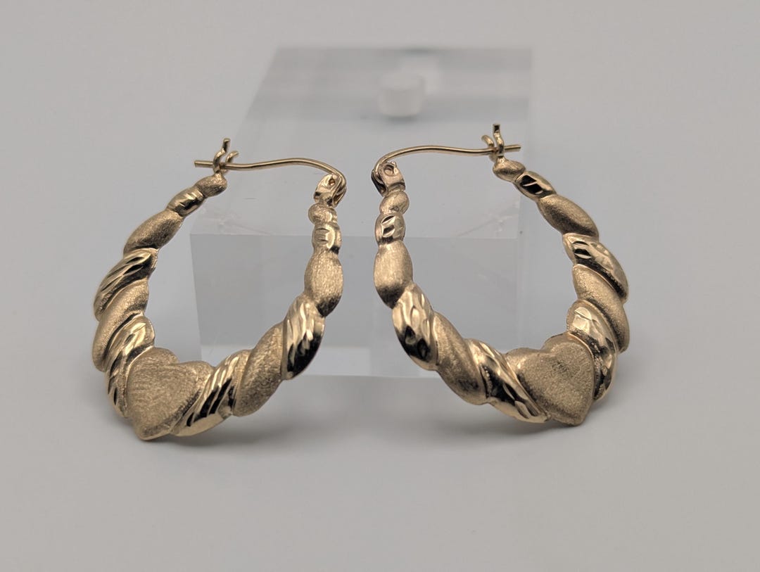 Large 10k Yellow Gold Shrimp Heart Love Hoop Earrings Gold Hoops. - Etsy