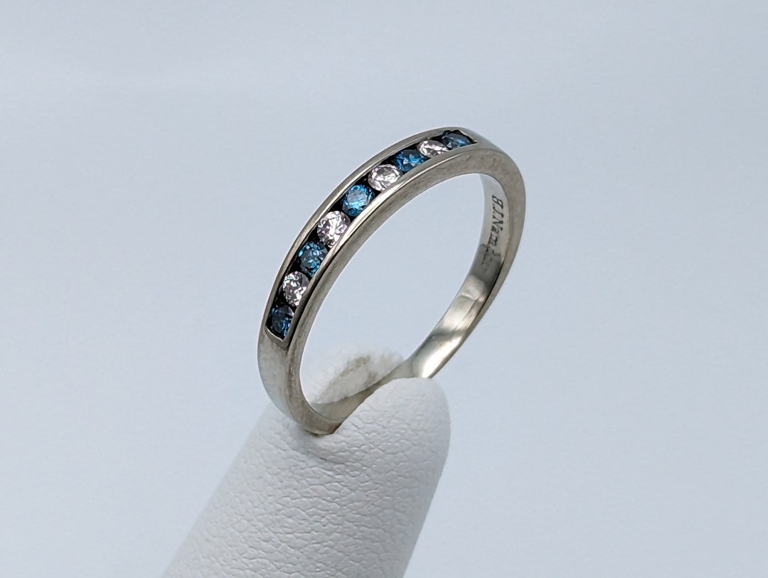 14k Blue Diamond .45ct Channel Eternity Ring. White Gold Blue White ...