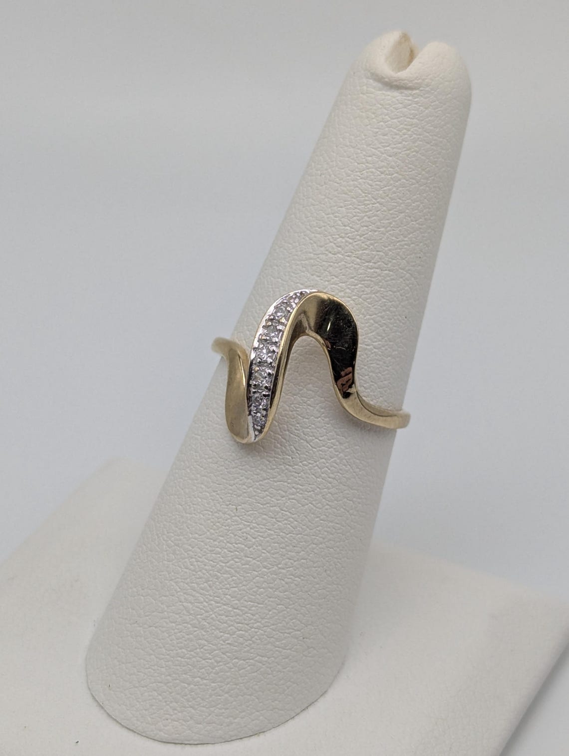 10K Yellow Gold Wave Diamond Ring Promise Love Cocktail Ring Fancy ...
