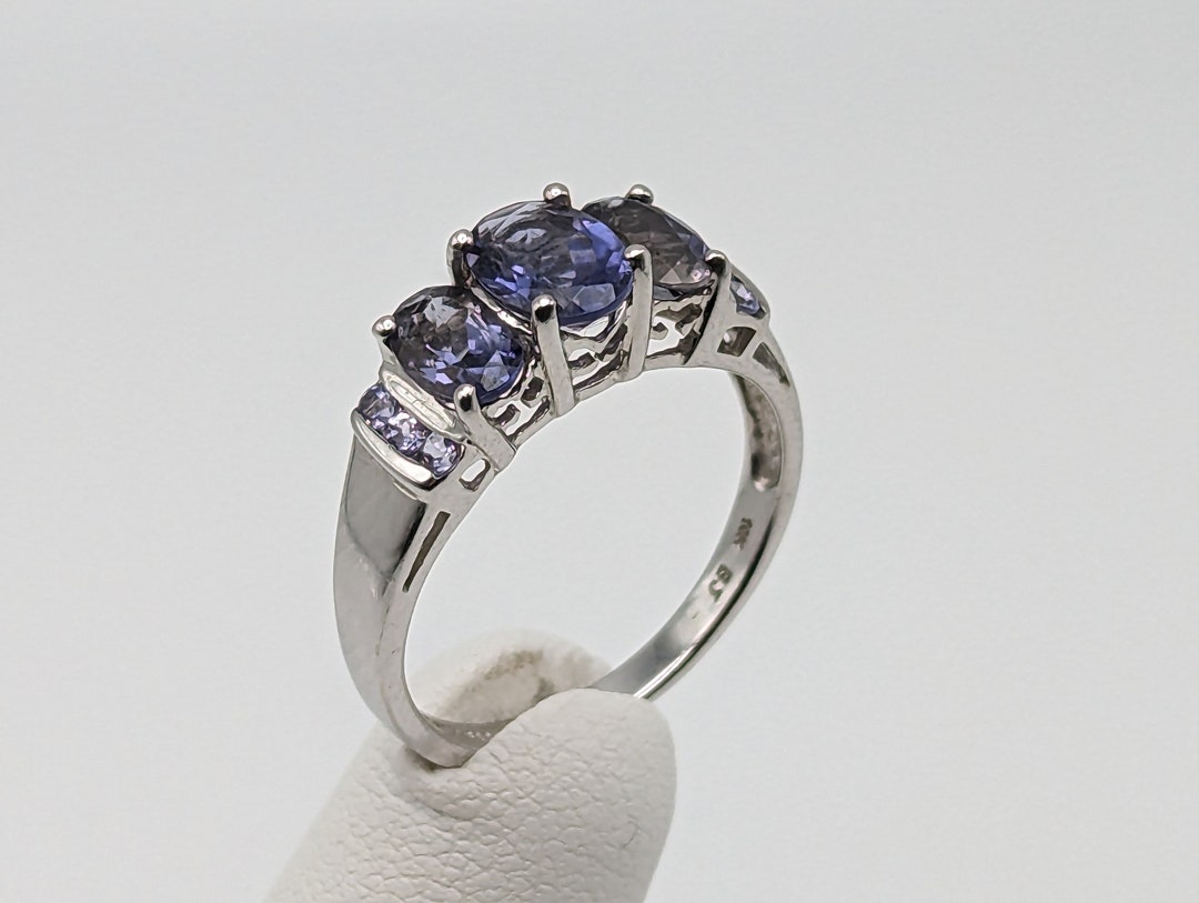 White Gold 10k Three Stone Tanzanite Ring. 10k White Gold Womens Past ...