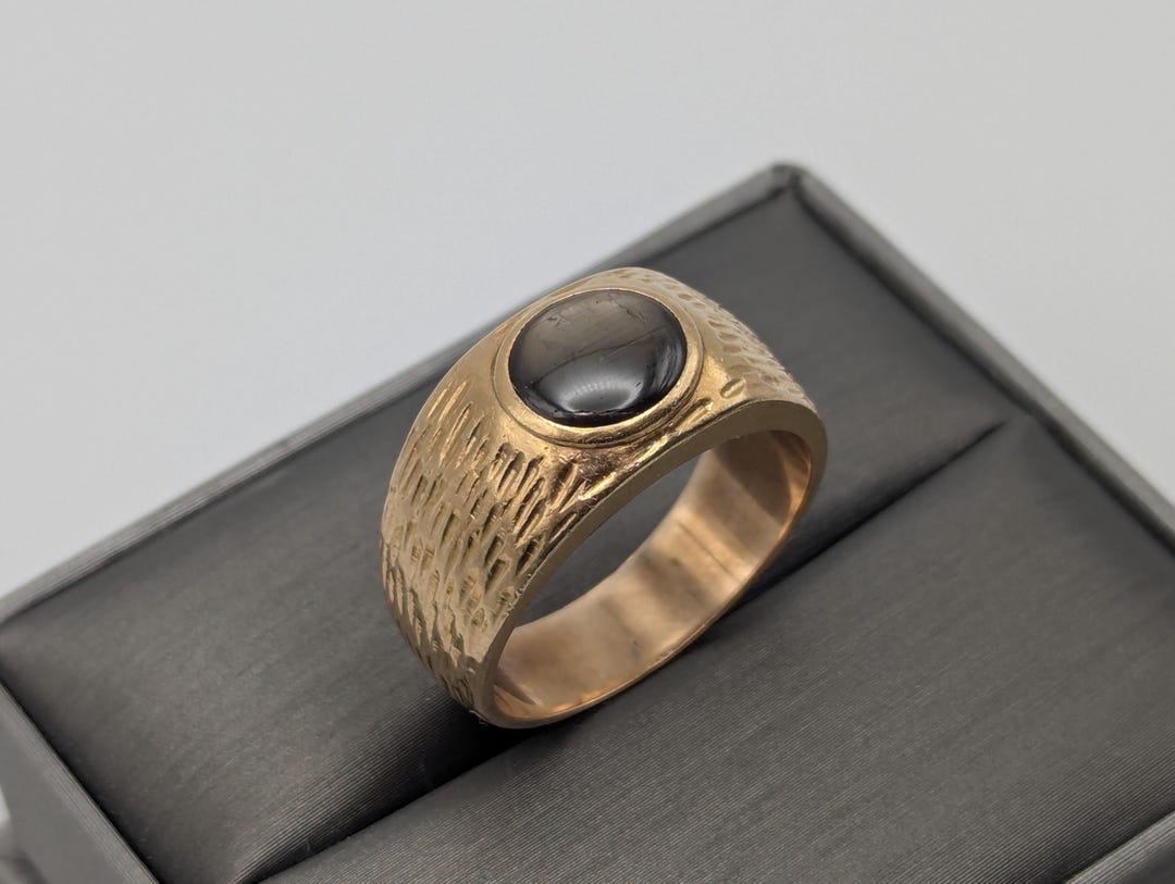 Heavy 18k Solid Gold 10gr Gold Black Star Sapphire Statement Signet ...