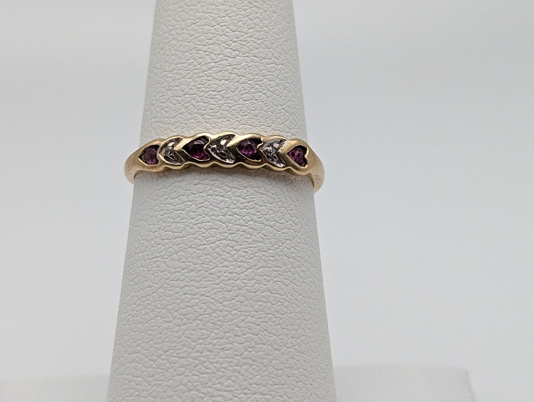 10k Heart Ring. 10k XOXO Ruby Diamond Ring. 10k Yellow Gold Heart Ruby ...