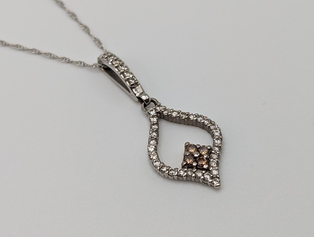 14K White Gold Chocolate .23ctw Diamond Pendant W/gold Chain. 14k ...