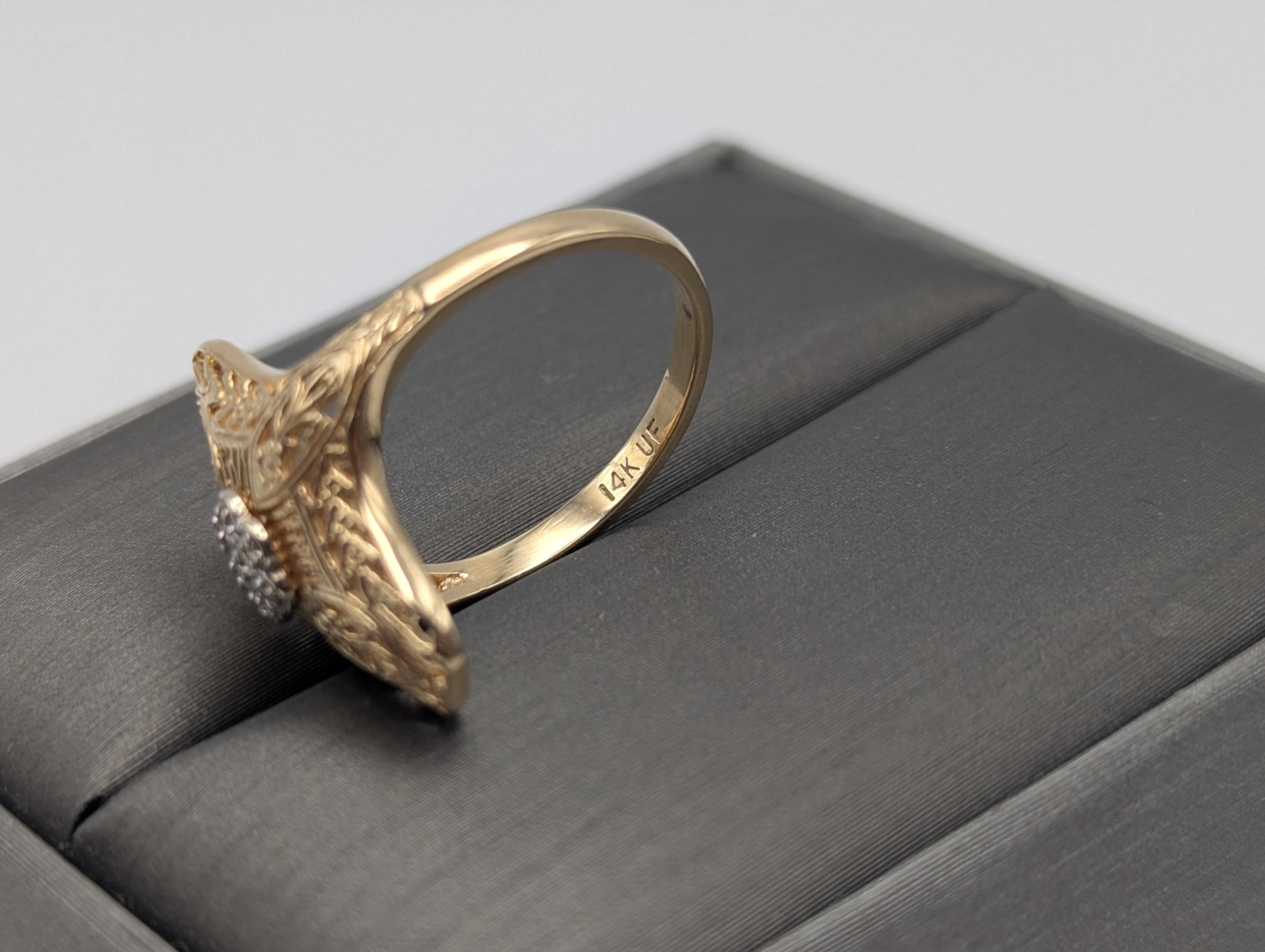 14k Yellow Gold Diamond Filigree Shield Ring Wedding Handmade Diamond ...