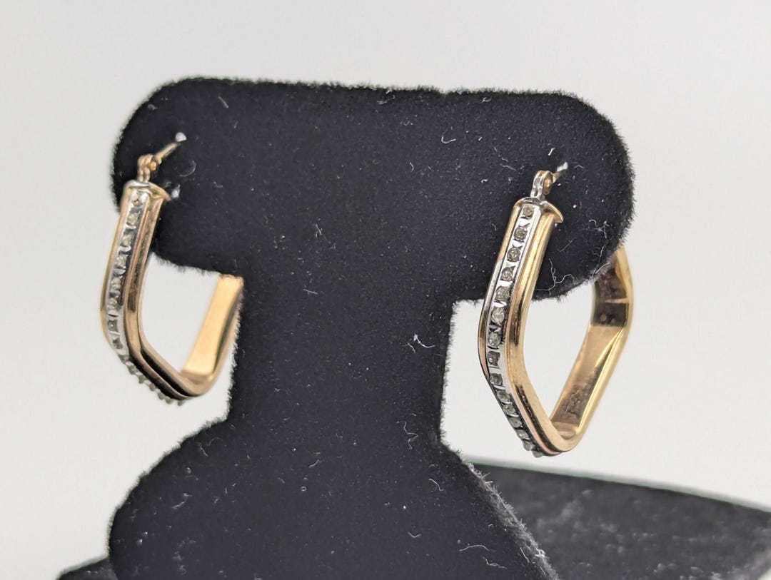 10k Yellow Gold Square Diamond Hoop Earrings - Etsy