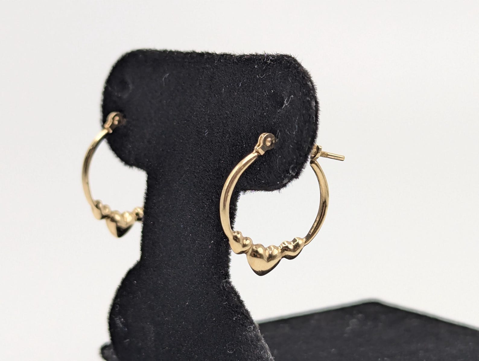 10k Yellow Gold Small Heart Hoop Hammered Round Earrings Dainty Gold ...