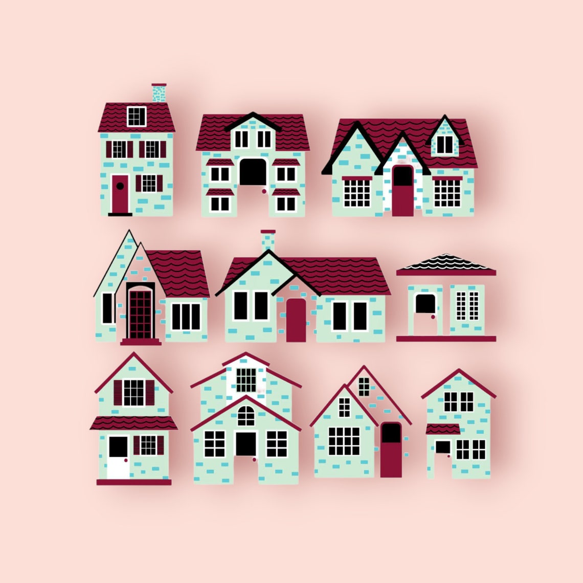 Simple Houses Clipart Template File | Cricut File | Clip Art | SVG File ...