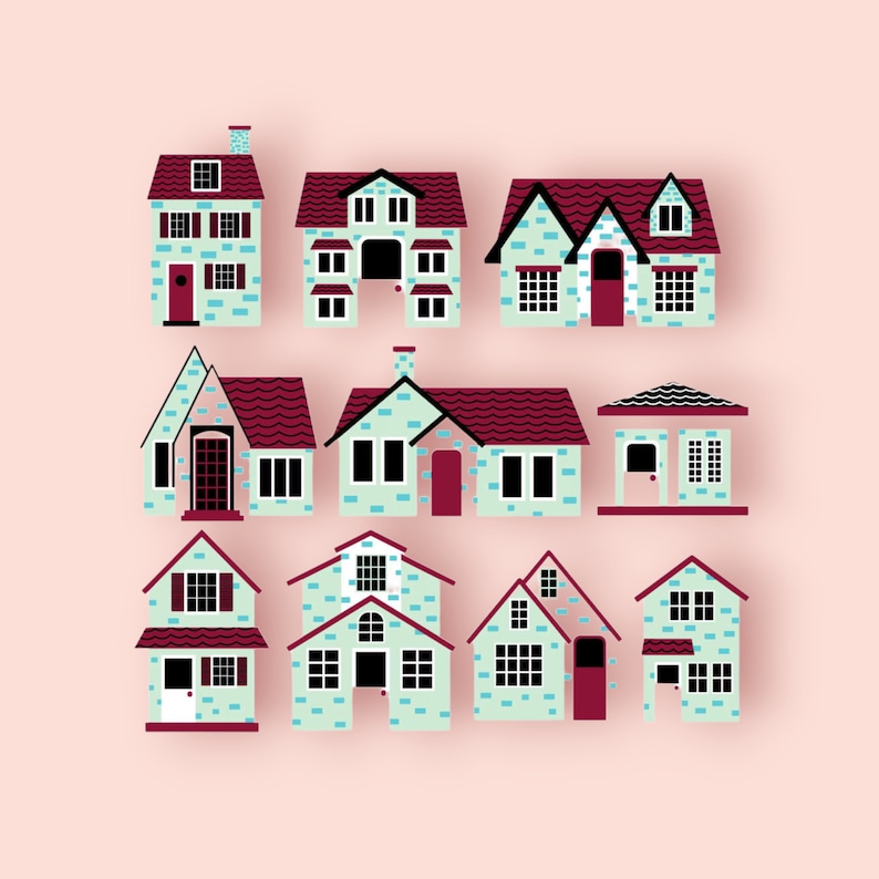Simple Houses Clipart Template File | Cricut File | Clip Art | SVG File ...