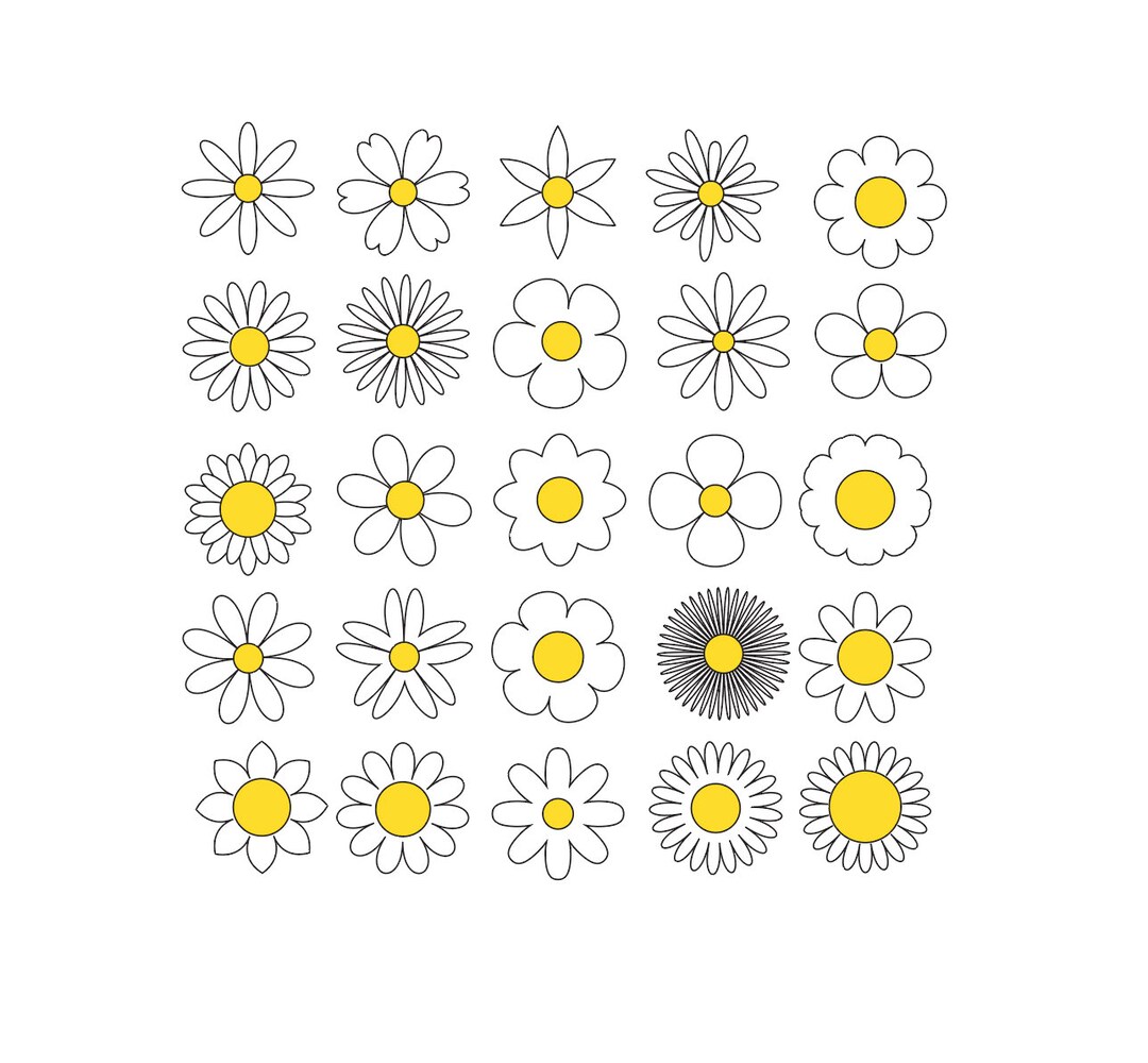 Daisy Flower Shape SVG High Quality Flower SVG File Bundle Retro Daisy ...