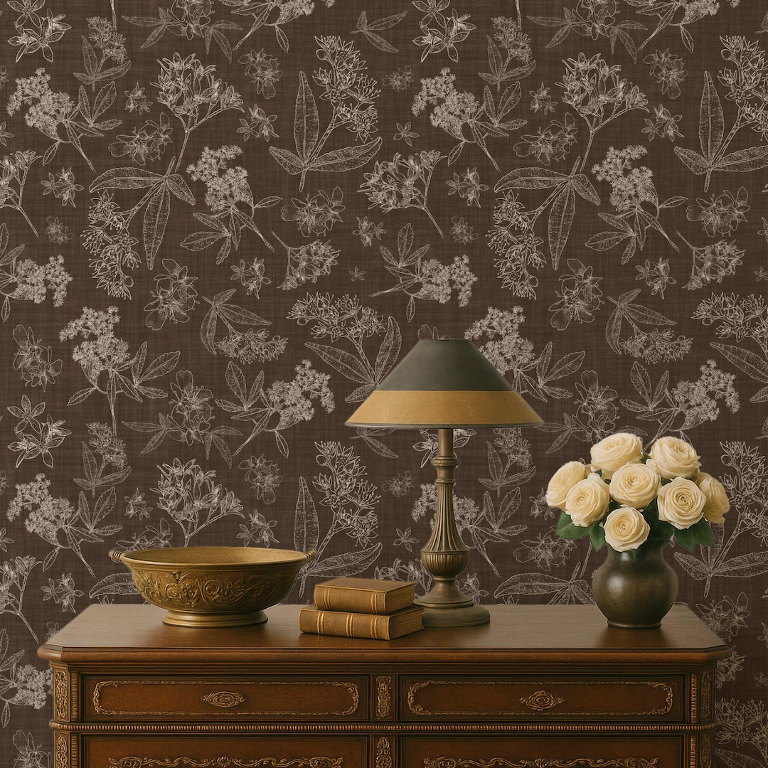 Sepia Brown & Cream Floral Vintage Heirloom-inspired Wallpaper - Peel ...