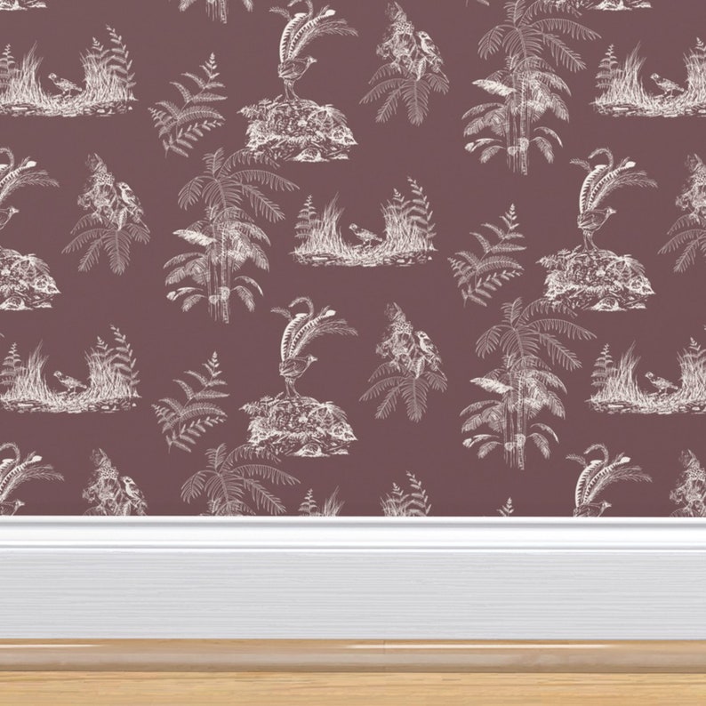 Dark Academia Red Toile Wallpaper Classic Birds Toile Pattern Removable ...