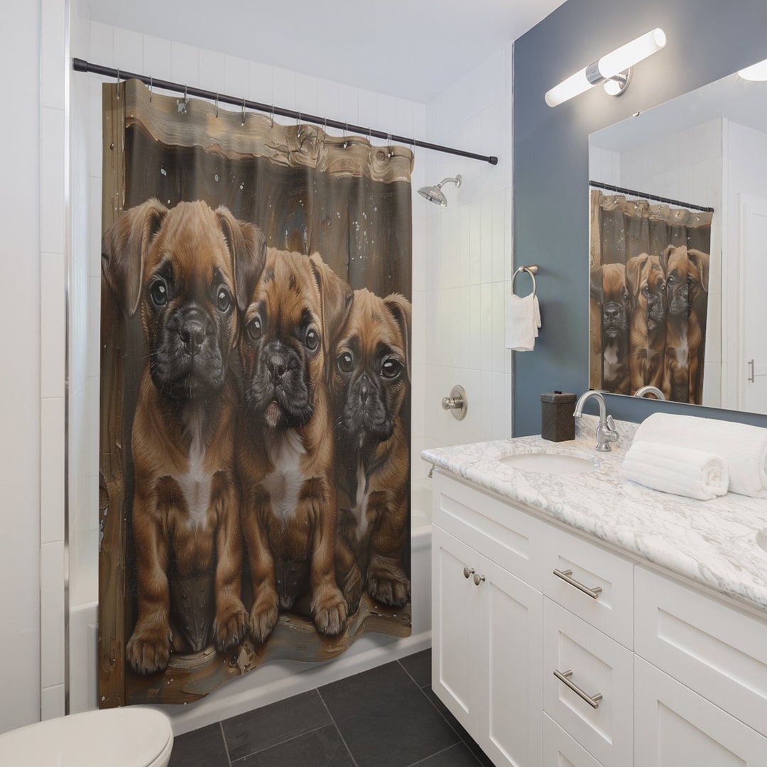 Boxer Puppies Shower Curtain | Majestic and Striking Bathroom Decor ...