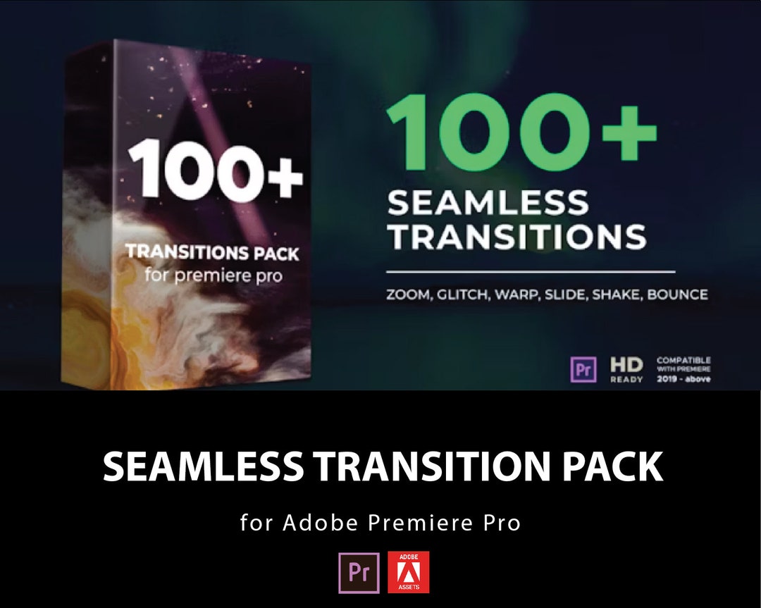 100+ Seamless Transitions Pack Bundle | Zoom, Glitch, Warp, Slide ...