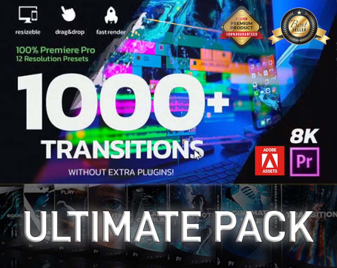 1000+ Premiere Pro Transitions Pack: Glitch FX, Filmmaking Library - Etsy