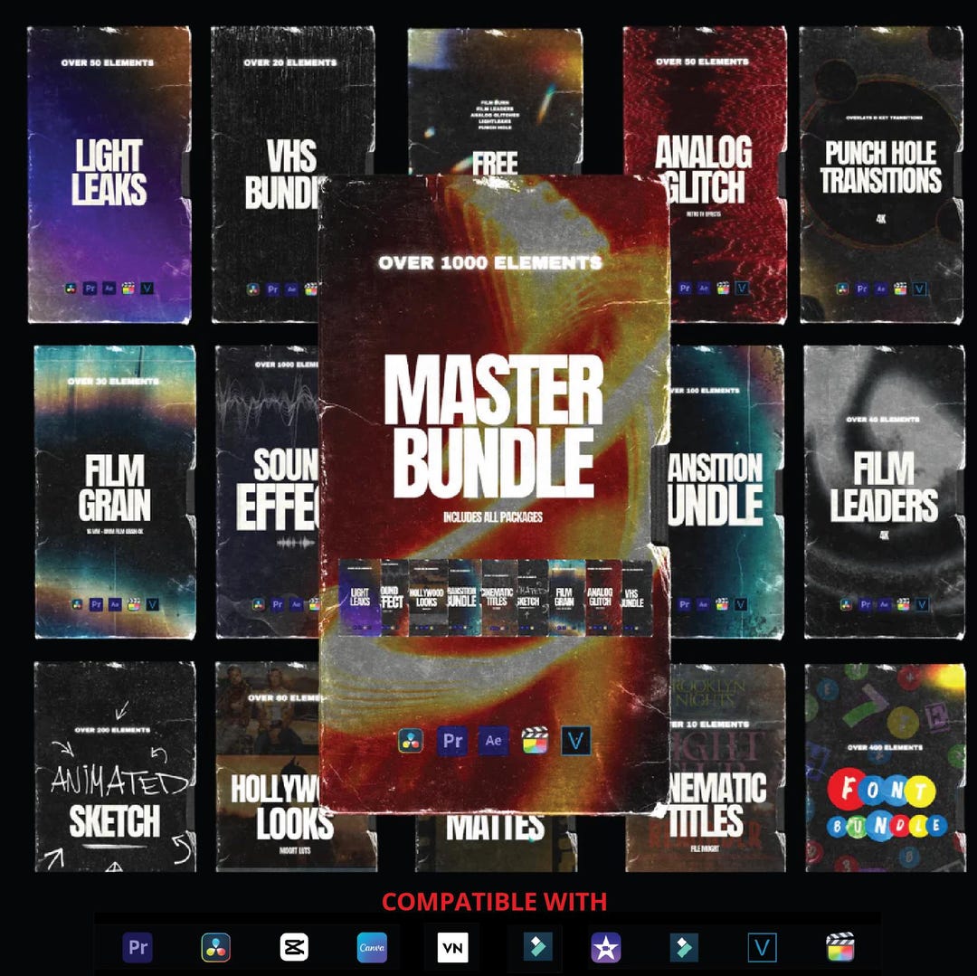 Cinematic Master Bundle Pack | All in One Video Editing | Film, Glitch, Light Leaks, Luts ...