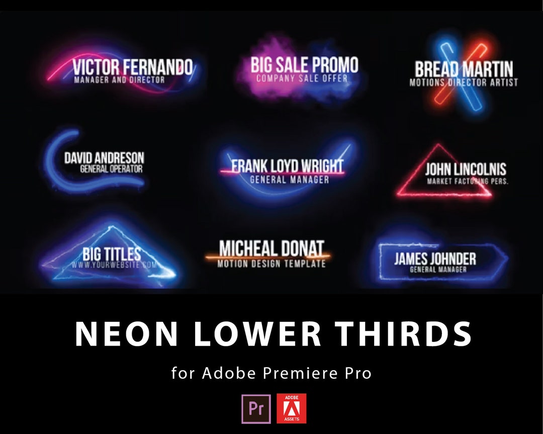 Neon Lower Thirds Template Preset Bundle Pack Animated Motion Graphic ...